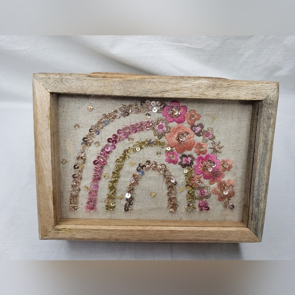 Unbranded | Accents | Boho Wood Jewelry Box Pink Orange Sequin Floral ...